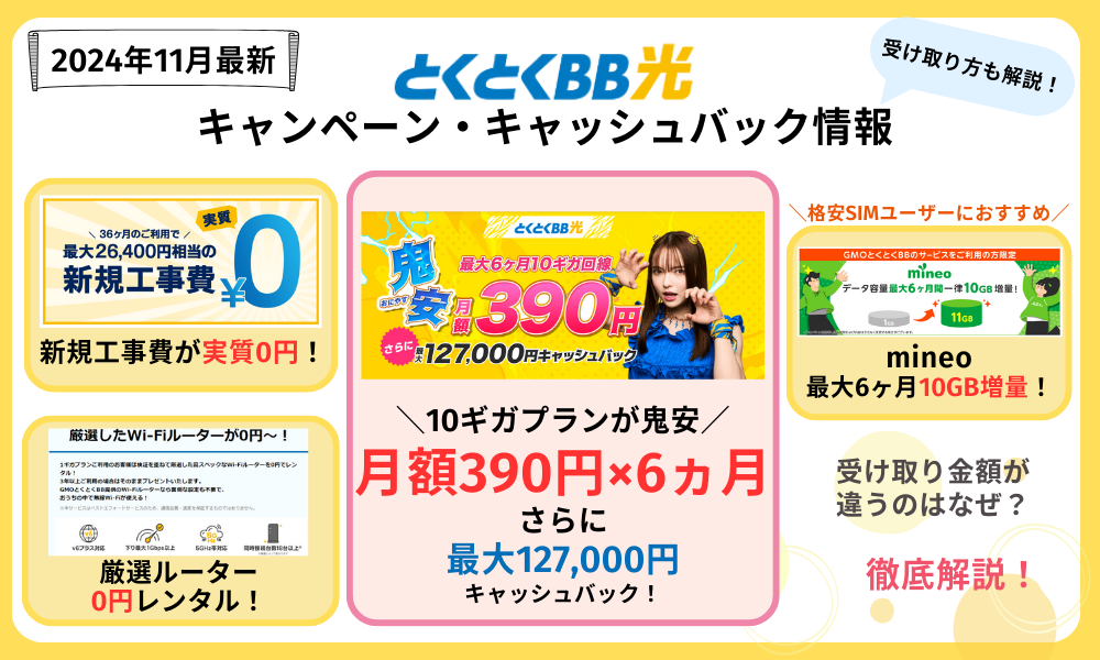 2024年11月 GMOとくとくBB光のキャンペーン情報とキャッシュバックの受け取り方を解説 – インターネット – LiPro[ライプロ]| あなたの「暮らし」の提案をする情報メディア